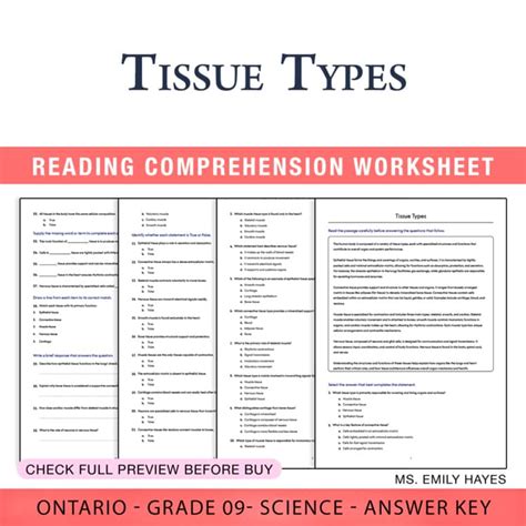 9th Grade Science Tissue Types Worksheet Pdf Answer Key Tpt