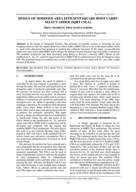 Pdf Design Of Modified Area Efficient Square Root Carry Select Adder