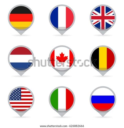 Flags Set Shape Map Pointers Markers Stock Vector Royalty Free