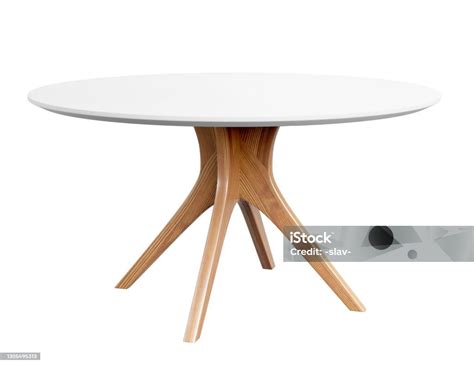 흰색 카운터가있는 둥근 나무 테이블 흰색 배경에 격리 된 식탁 클리핑 경로가 포함되어 있습니다 3d 렌더 탁자에 대한 스톡 사진 및 기타 이미지 Istock