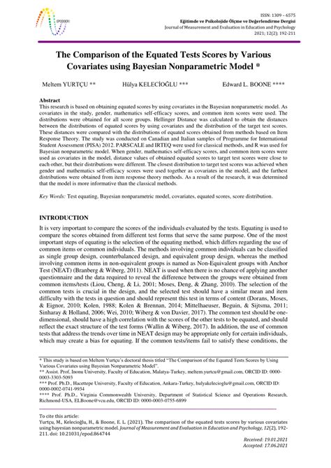 pdf the comparison of the equated tests scores by using various