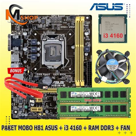 Mobo Intel H81 Asus Lga 1150 Mainboard Package Core I3 4160 Processor Ddr3 Ram Fan