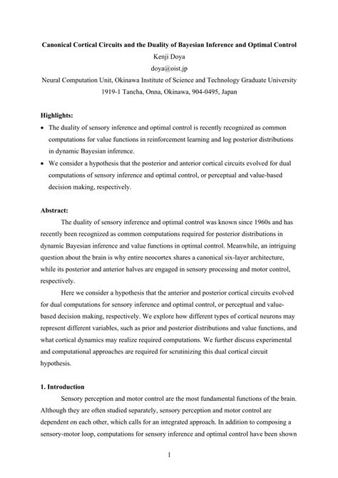 Pdf Canonical Cortical Circuits And The Duality Of Bayesian Inference