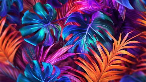Creative Fluorescent Color Layout Made Of Tropical Lea Generative Ai