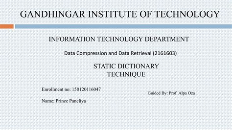 Static Dictionary Technique Ppt