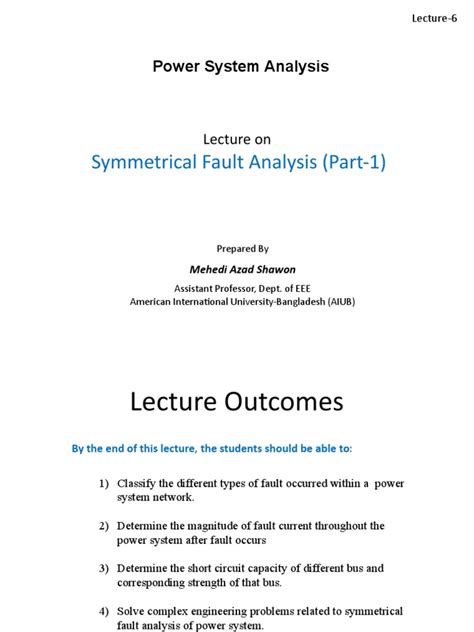 Psa Lecture 6 Symmetrical Fault Analysis Part 1 Mazs Pdf