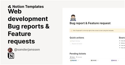 Web Development Bug Reports And Feature Requests Template By Sander Janssen Notion Marketplace