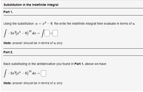 Solved Substitution In The Indefinite Integralpart 1 Using