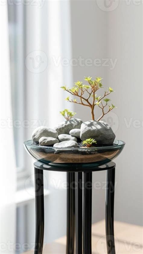 Minimalist Bonsai Tree Arrangement In A Modern Glass Bowl 49485515