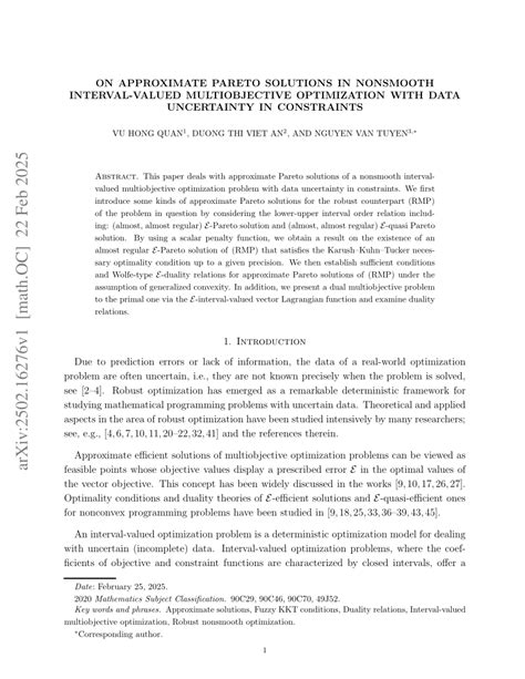 Pdf On Approximate Pareto Solutions In Nonsmooth Interval Valued