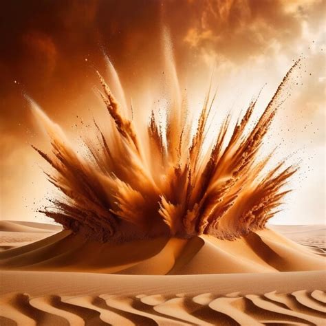 Desert Sand Dunes Exploding In Burst Of Dust Premium Ai Generated Image