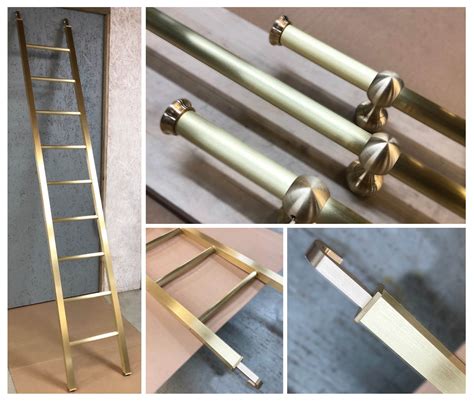 Bespoke Brushed Brass Hook On Library Ladder And Custom Mirror