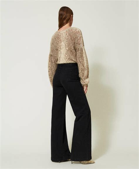Jeans Nero Wide Leg Con Cintura Donna Nero Twinset Milano