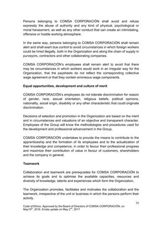 Code of Ethics of COMSA Corporación PDF