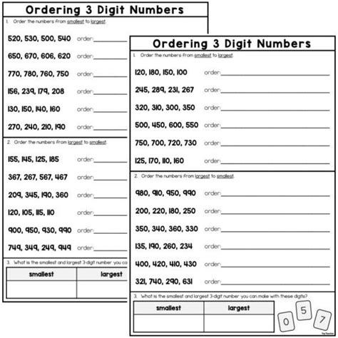 Ordering 3 Digit Numbers Worksheets