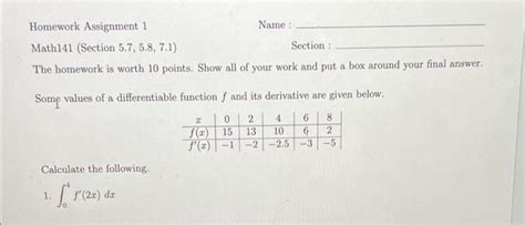 Solved Homework Assignment 1 Name Math141 Section 5 7