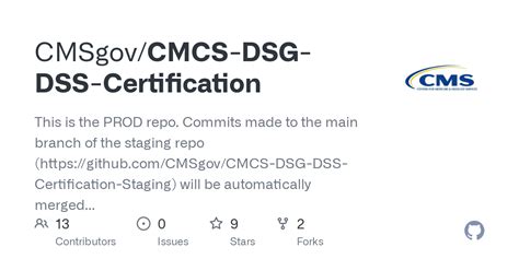 github cmsgov cmcs dsg dss certification this is the prod repo commits made to the main