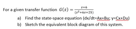 Solved For A Given Transfer Function Gss26s25s6 A