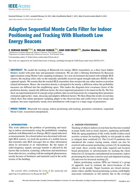 Pdf Adaptive Sequential Monte Carlo Filter For Indoor Positioning And