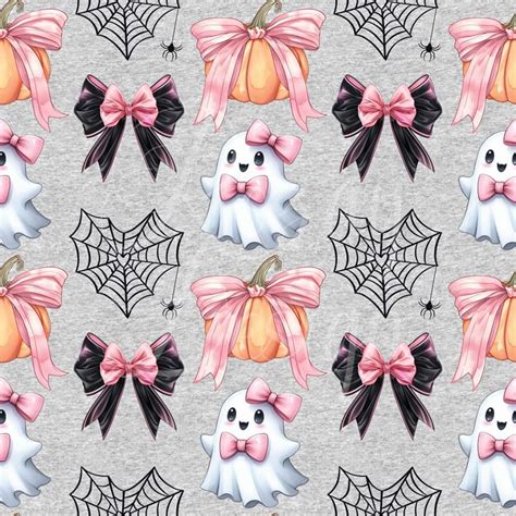 Cute Ghosts Pumpkins Spiderwebs Bows Halloween Seamless Patterns
