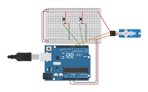 Circuit Design Servomotor Con Pulsador Tinkercad
