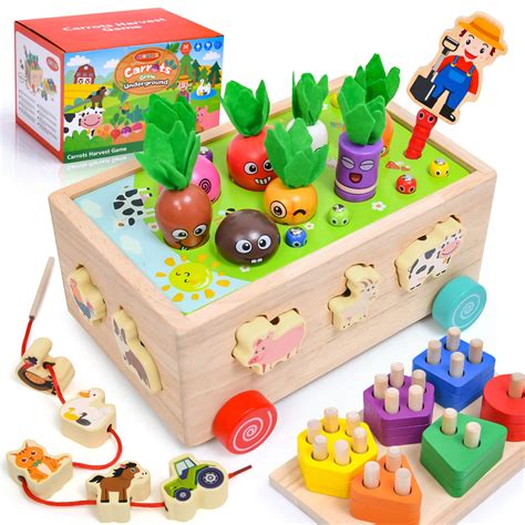 Buy 6 In 1 Montessori Toys For 1 2 3 Years Color Shape Sortingandstacking Toyandcarrot Harvest