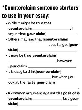Counterclaim Or Counterargument Notes Activity Resource By English Junky