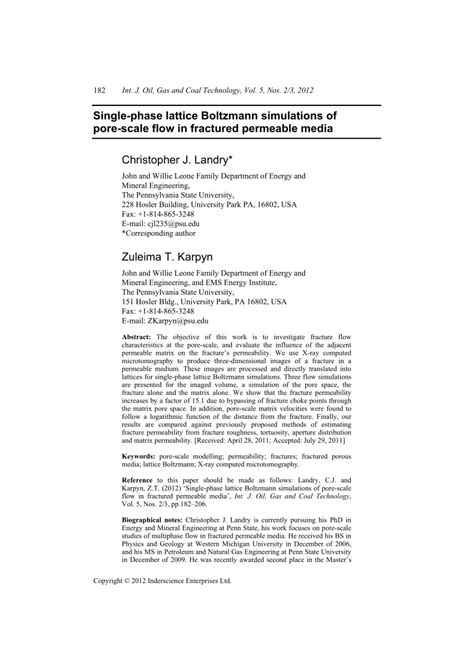 Pdf Single Phase Lattice Boltzmann Simulations Of Pore Scale Flow In