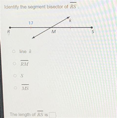 solved identify the segment bisector of bar rs line