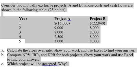 solved consider two mutually exclusive projects a and b