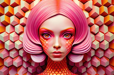 Premium Photo Futuristic Stylish Fashion Art With Hexagonal Shape Pattern And Vivid Pink Color