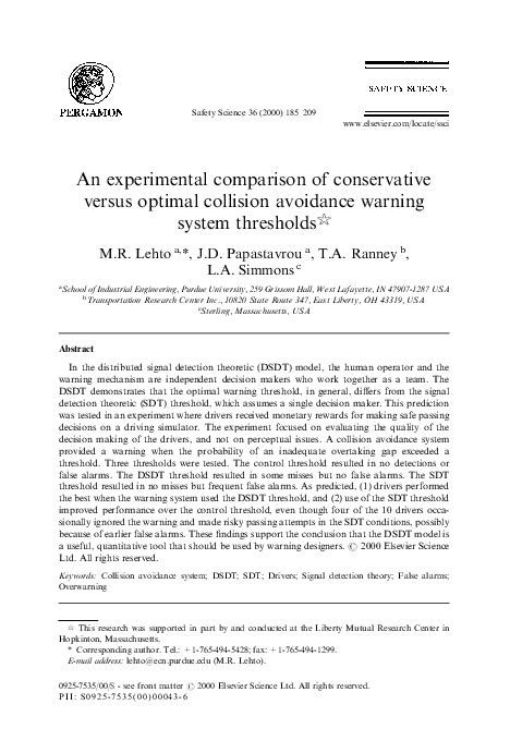 Pdf An Experimental Comparison Of Conservative Versus Optimal Collision Avoidance Warning