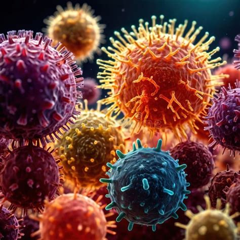 Microscopic Medical Scientific Illustration Of Bacteria Virus And Other