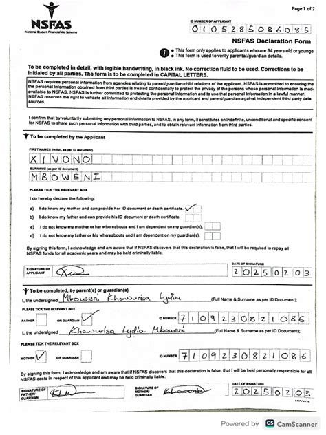 Xivono Nsfas Declaration Form Pdf
