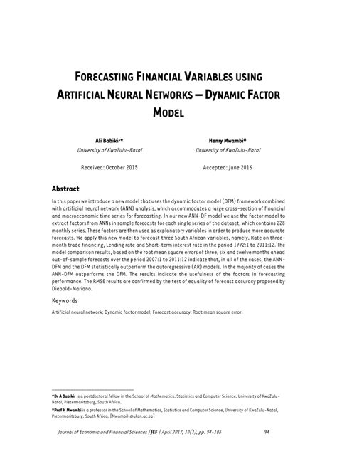 Pdf Forecasting Financial Variables Using Artificial Neural Networks