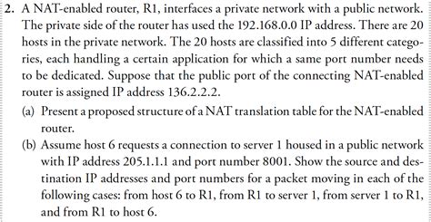 Solved 2 A Nat Enabled Router R1 Interfaces A Private