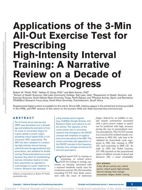 Pdf Applications Of The 3 Min All Out Exercise Test For Prescribing