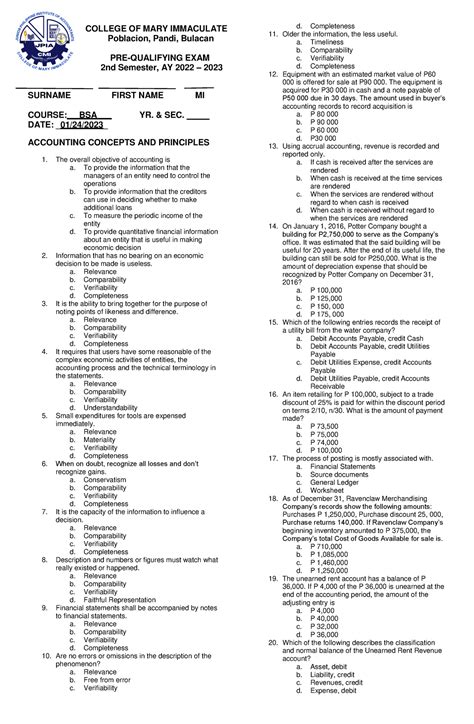 Pre Qualifying Exam Edited Surname First Name Mi Course Bsa Yr