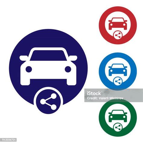 파란색 자동차 공유 아이콘 흰색 배경에 고립입니다 Carsharing 표시 됩니다 교통 임대 서비스 개념입니다 원 버튼의 색상 아이콘을 설정 합니다 벡터 일러스트