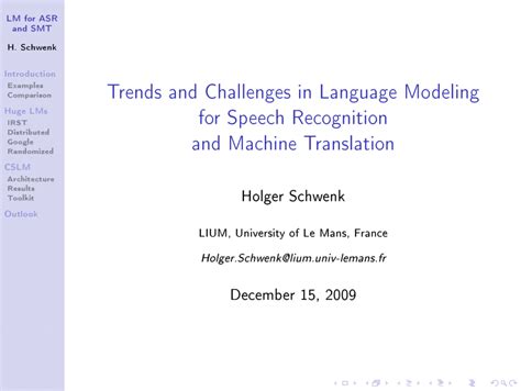 Pdf Trends And Challenges In Language Modeling For Speech Recognition