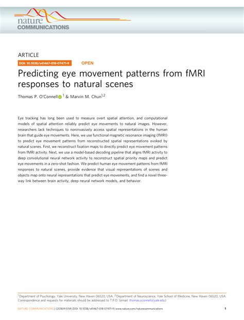 Pdf Predicting Eye Movement Patterns From Fmri Responses To Natural Scenes