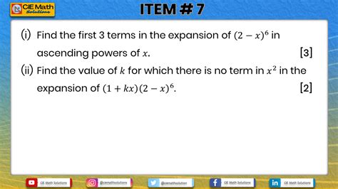 Cambridge AS Level Mathematics Pure Mathematics Past Paper Items On Binomial Expansion