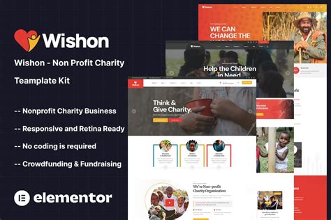 Wishon Non Profit Charity Elementor Template Kit