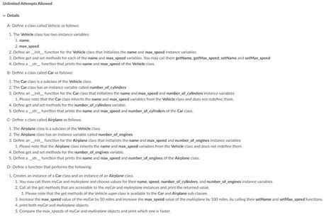 Solved Details A Define A Class Called Vehicle As Follows