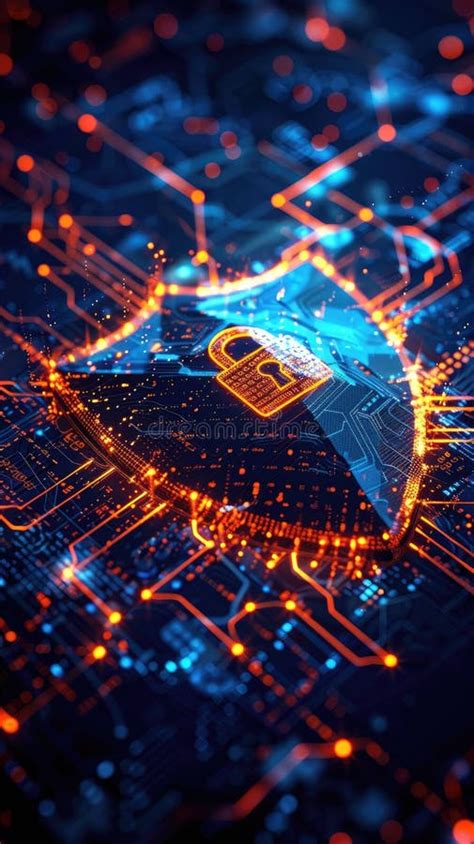 Digital Shield With Padlock And Data Lines Representing Advanced