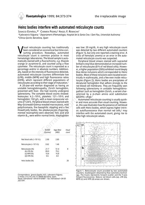 Pdf Heinz Bodies Interfere With Automated Reticulocyte Count Pdf Heinz Bodies Interfere With Automated Reticulocyte Count
