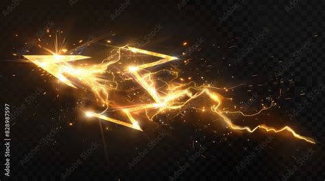 Realistic 3d Golden Lightning Symbol Gold With Highlights And