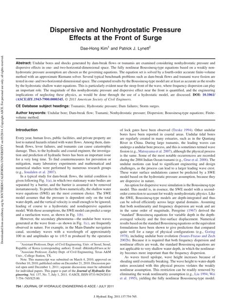 Pdf Dispersive And Nonhydrostatic Pressure Effects At The Front Of Surge