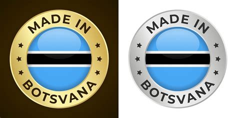 Made In Botsvana 벡터 그래픽 둥근 금색과 은색 라벨 배지 엠블럼 보츠바나의 국기와 보츠바나에서 만든 텍스트가