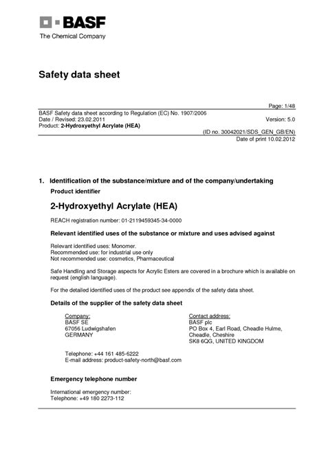 2 Hydroxyethyl Acrylate Hea Msds Download